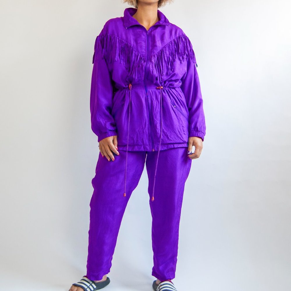 80s/90s Purple Fringe Silk Sweatsuit M Medium / Silk … - Gem